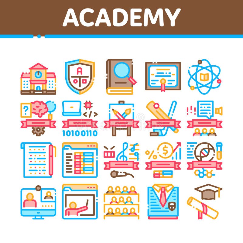 Academy Educational Collection Icons Set Vector Stock Vector ...