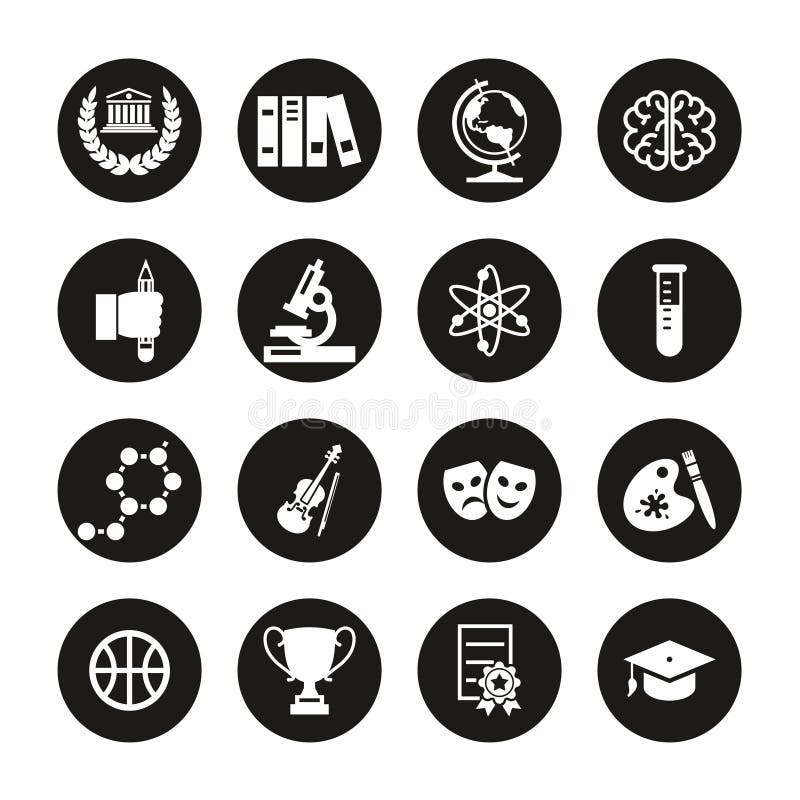 Academy Icons White on Black Circle Set Stock Vector - Illustration of ...