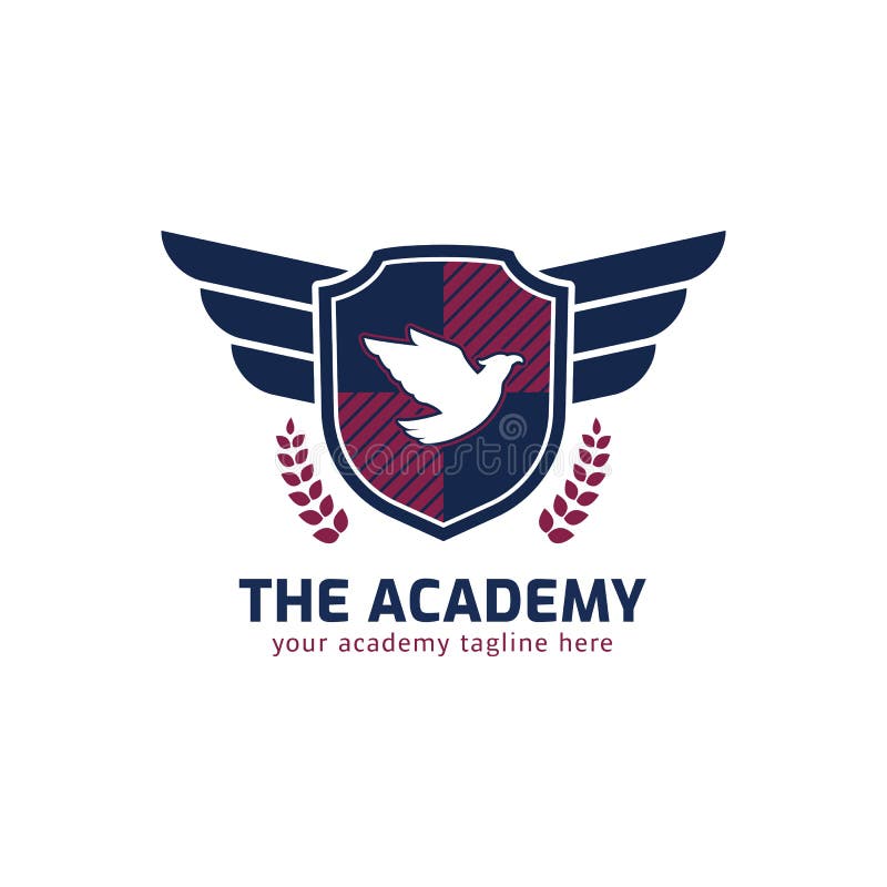 School Academy Course Shield Logo Emblem with Eagle Wing and Book ...