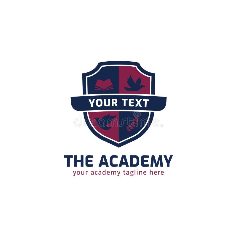Academy School Course Logo with Shield, Eagle, Wreath, and Book Icon ...