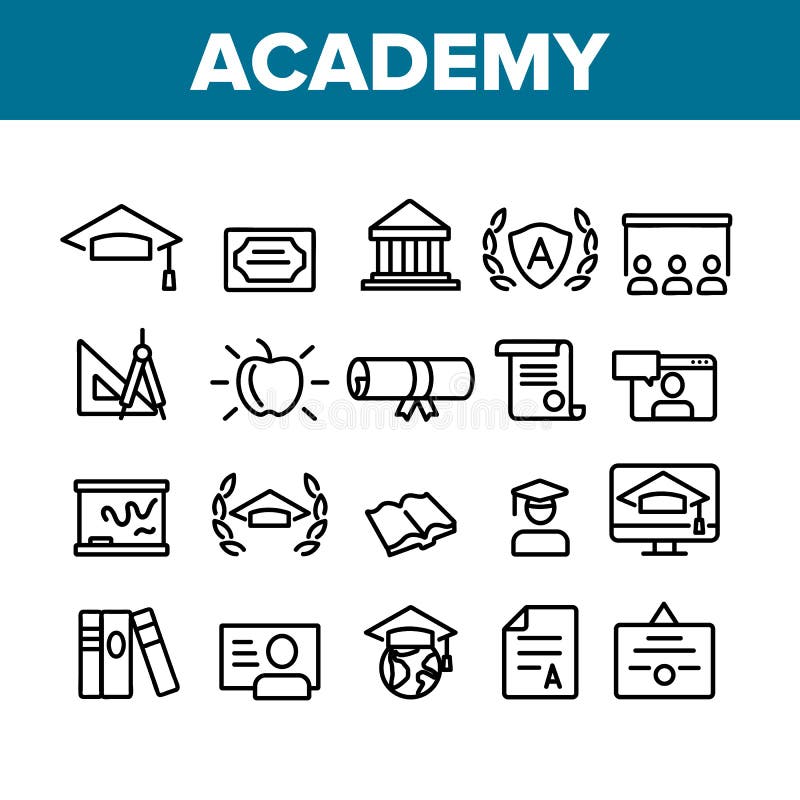 Academy Study Collection Elements Icons Set Vector Stock Vector ...