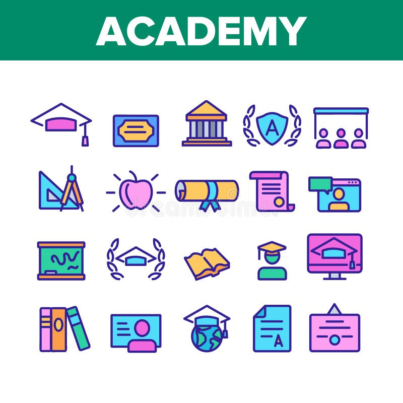 Academy Study Collection Elements Icons Set Vector Stock Vector ...