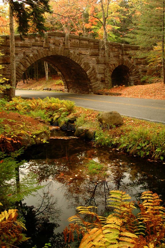 Acadia Arched Stone Bridge stock photo. Image of fall - 13065806