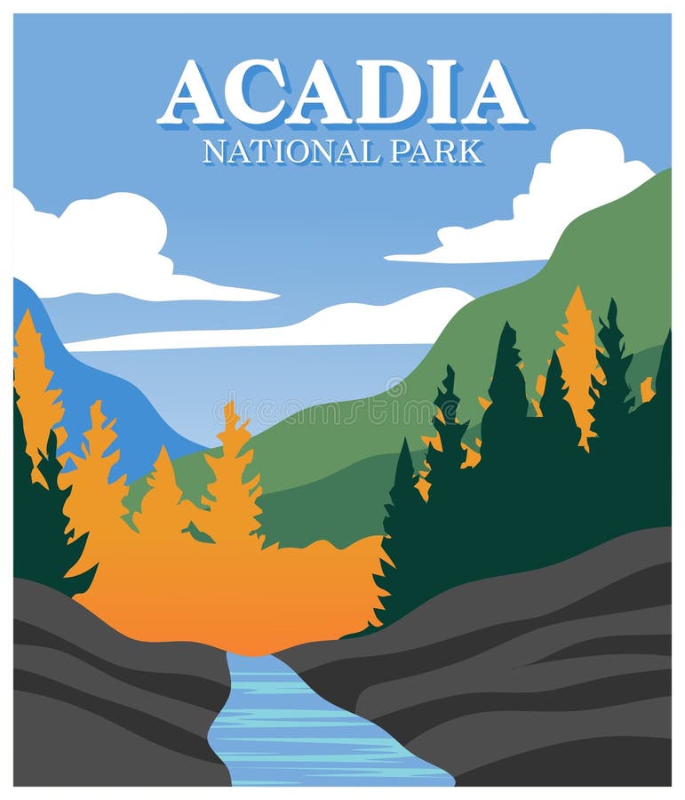 Acadia National Park with Beautiful Natural Scenery Stock Illustration ...