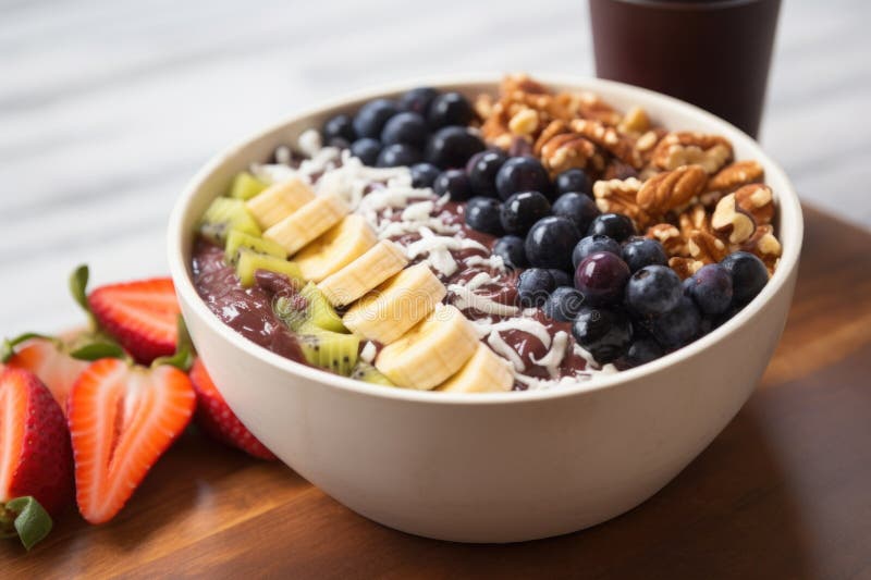 Acai Bowl with a Diagonal Line of Varied Toppings Stock Photo - Image ...