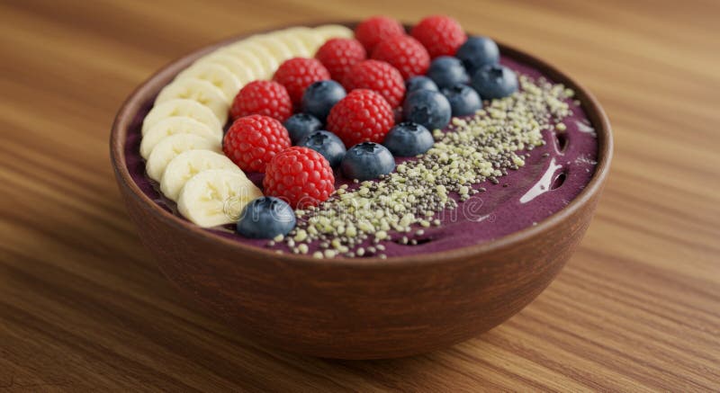 Acai Bowl with Raspberries Blueberries and Banana Stock Illustration ...