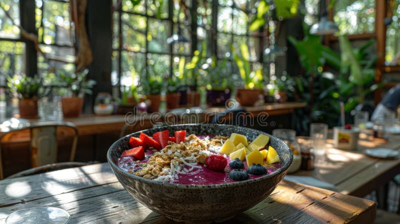 Acai Bowl on a Restaurant Table Stock Image - Image of tropical ...
