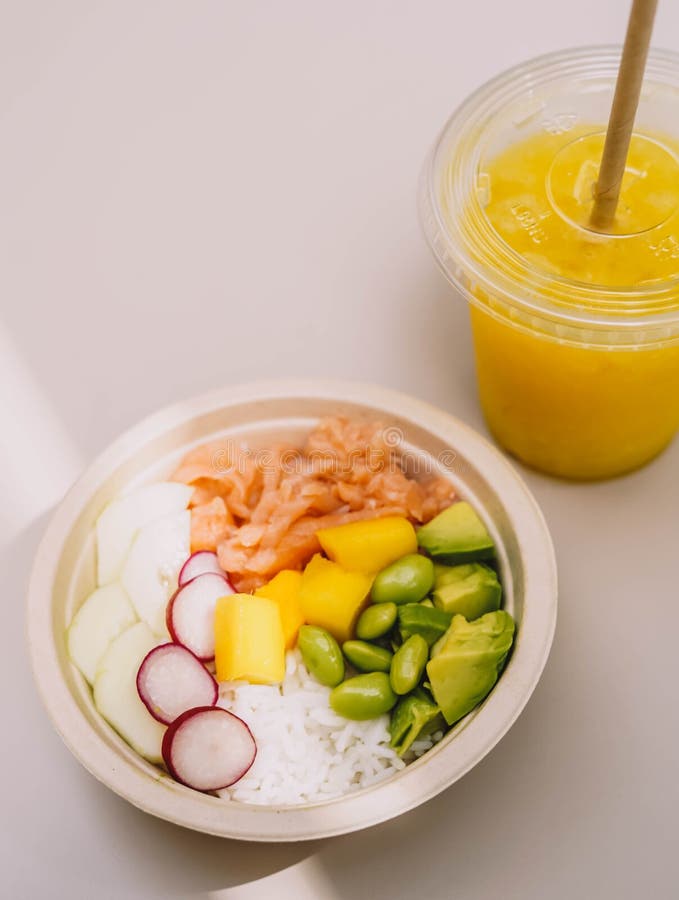 Acai Bowl of Salmon, Rice and Avocado Stock Photo - Image of dairy ...