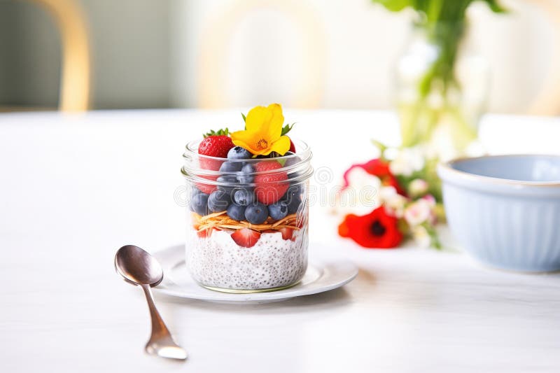 Acai Chia Pudding with Acai Berries, Silver Spoon Stock Photo - Image ...