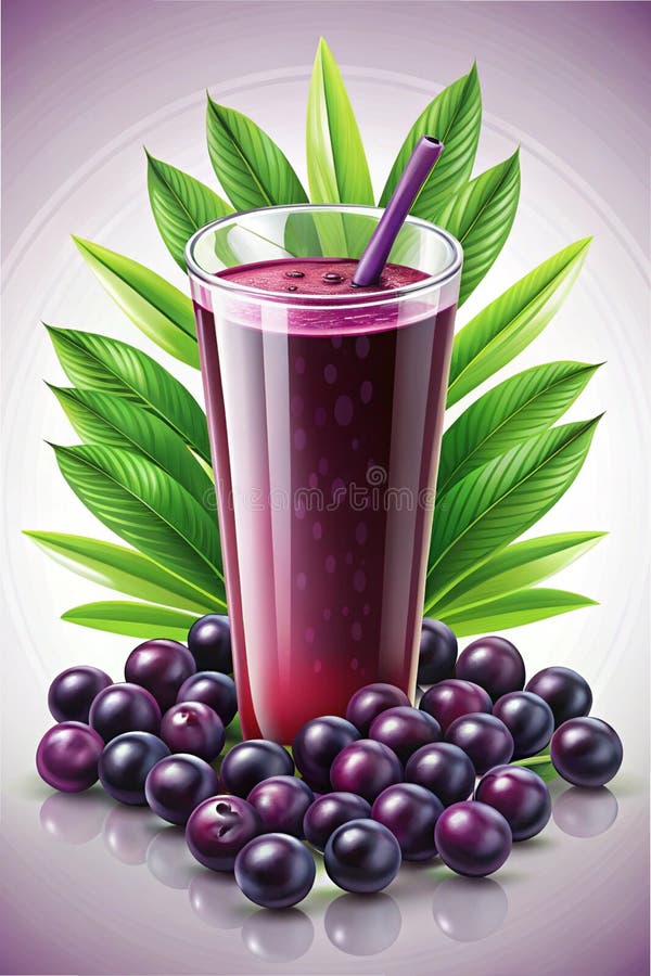 Acai Fruit and Juice a Tall Glass or Bowl of Acai Juice or Smoothie ...