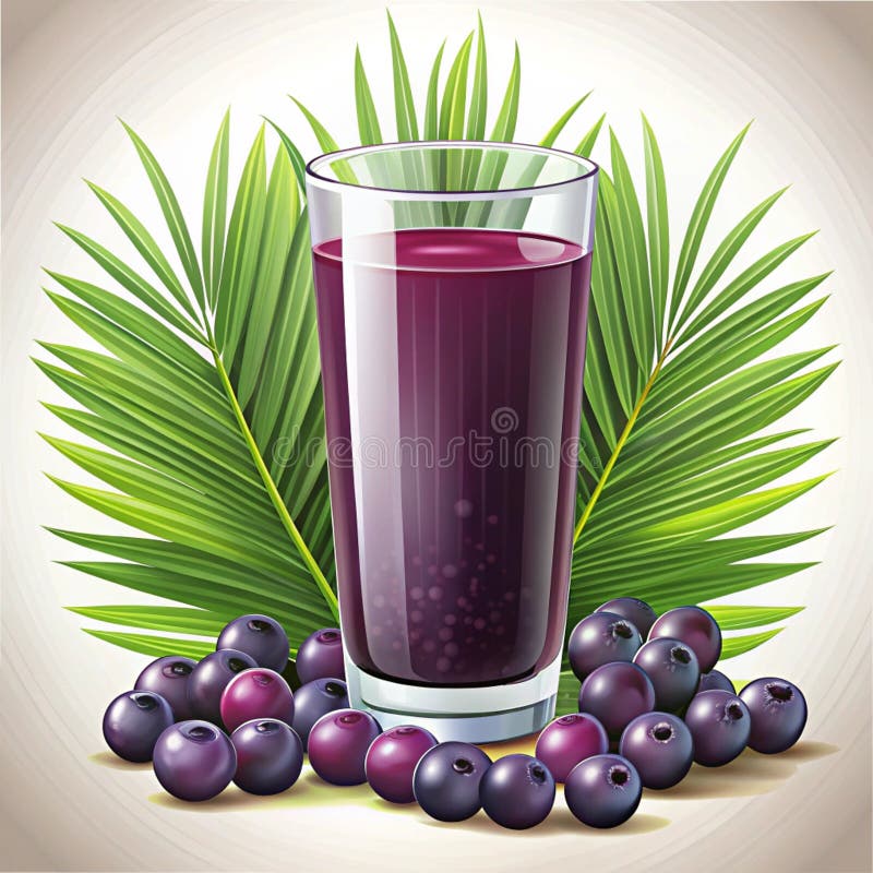 Acai Fruit and Juice Adding a Tropical Feel. the Design Can Be Flat ...