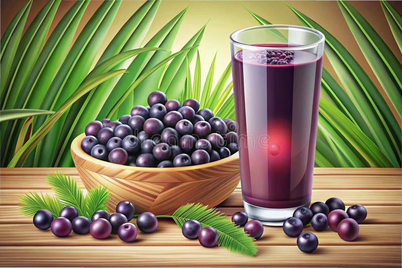 Acai Fruit and Juice Adding a Tropical Feel. the Design Can Be Flat, Semi-realistic, Stock ...
