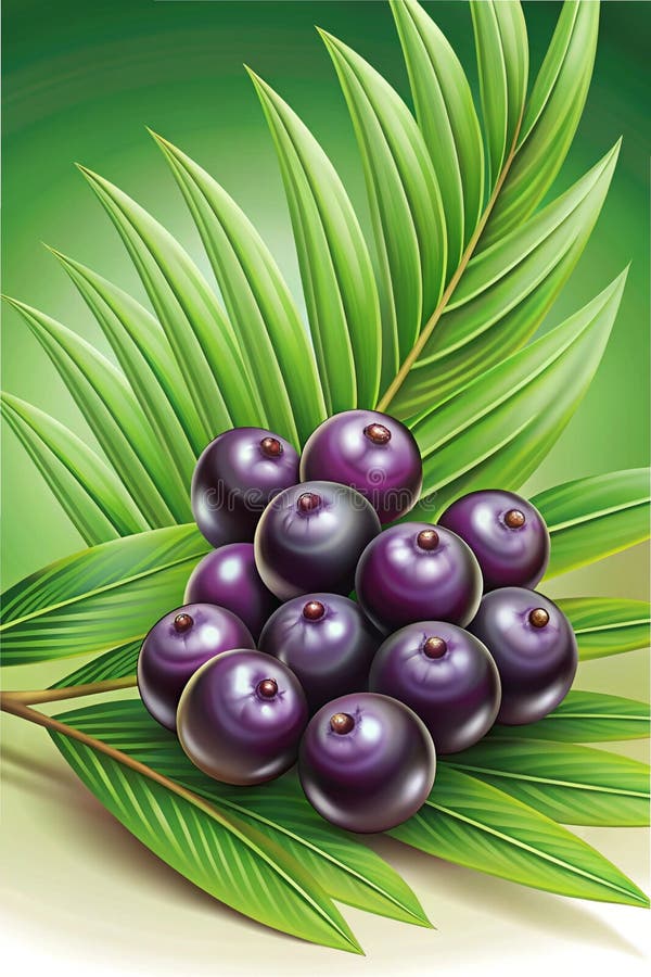 Acai Fruit and Leaf Glossy Texture, Reflecting Their Fresh and Juicy ...