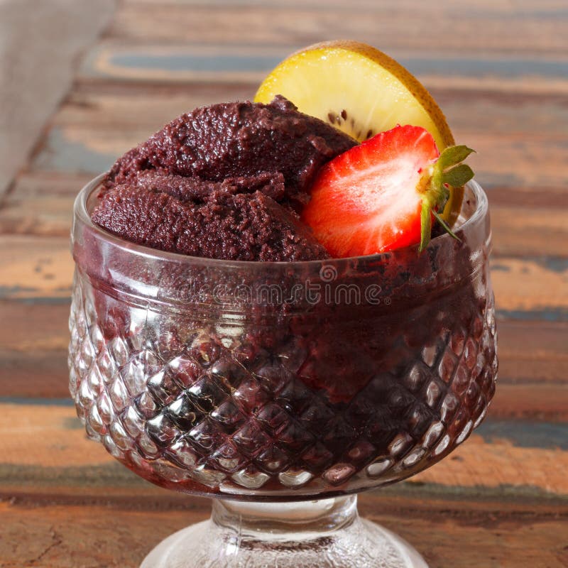 Acai Pulp in Glass with Strawberry and Fresh Mint Stock Photo - Image ...