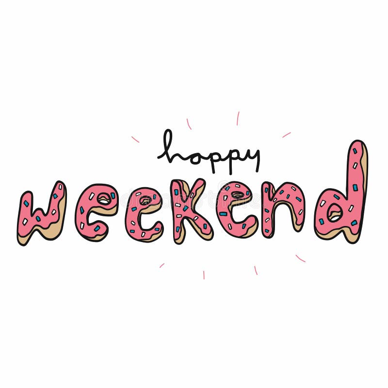 Happy Weekend Cute Sun Smile and Cloud Cartoon Illustration Doodle ...