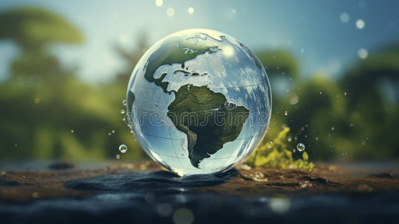 Earth Reflection: Macro Closeup of Water Droplet on Celestial Sphere ...