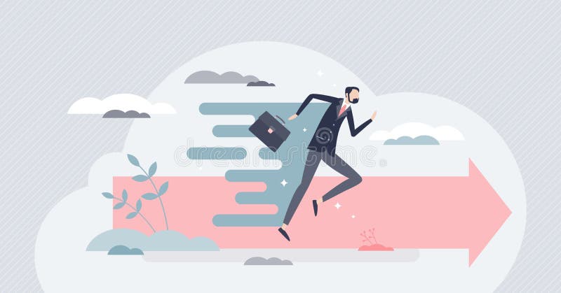 Acceleration As Businessman Fast Progress Forward Speed Tiny Person ...