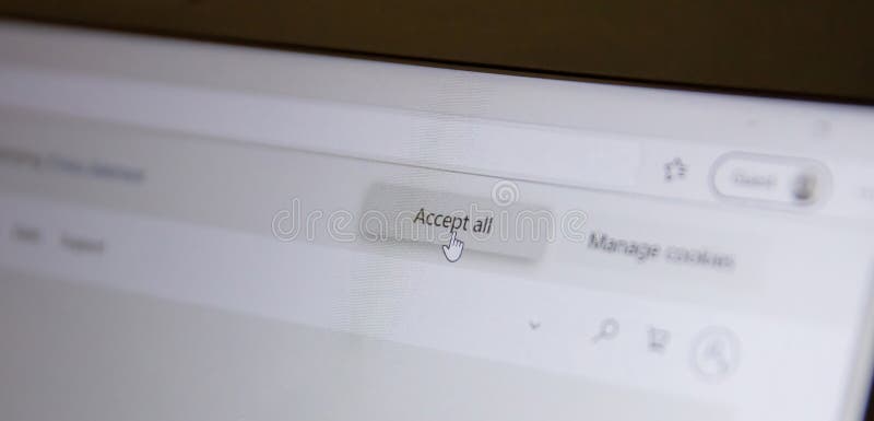 Accept All Message on a Computer Screen, Closeup View. Accept Cookies ...