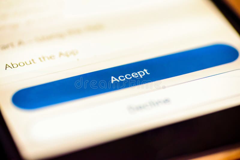 Accept Button on Smartphone App Screen Closeup Stock Photo - Image of ...