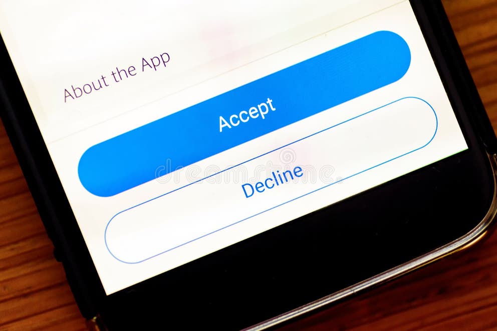 Accept and Decline Buttons on Smartphone App Screen Closeup Stock Image ...