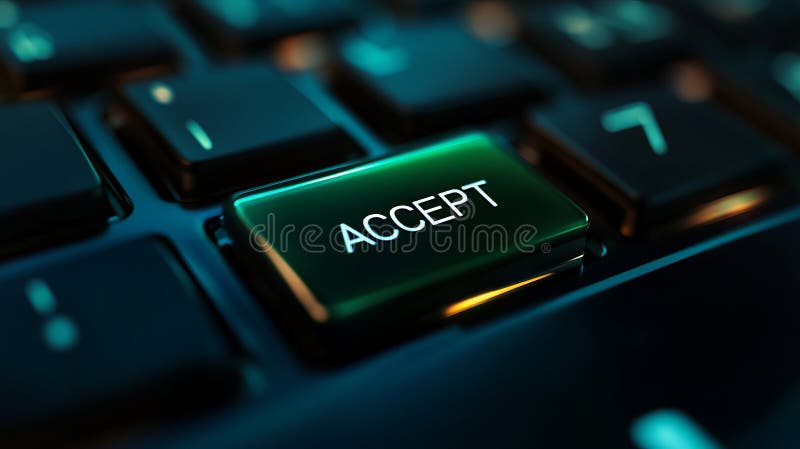 Accept Green Glowing Button is on the Keyboard Stock Image - Image of ...