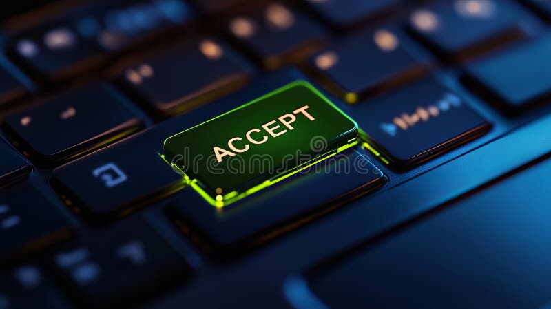 Accept Green Glowing Button is on the Keyboard Stock Image - Image of ...