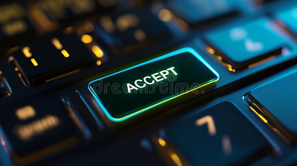 Accept Green Glowing Button is on the Keyboard Stock Image - Image of ...