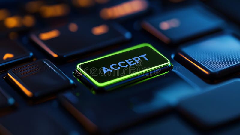 Accept Green Glowing Button is on the Keyboard Stock Image - Image of ...