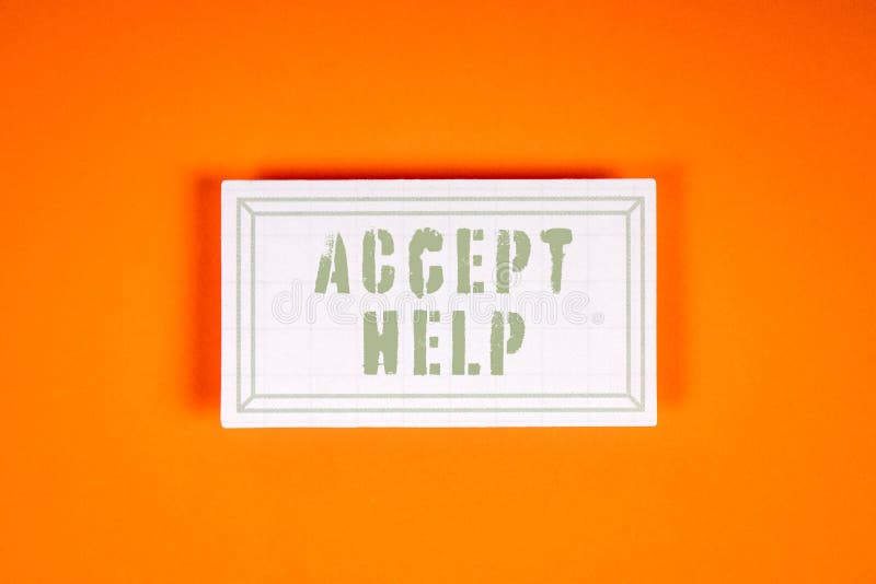 Accept Help. Paper Sticker with Text on Orange Background Stock Image ...