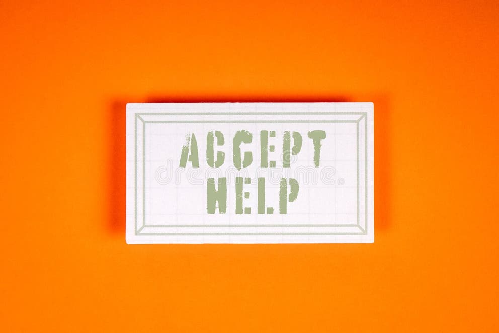 Accept Help. Paper Sticker with Text on Orange Background Stock Image ...
