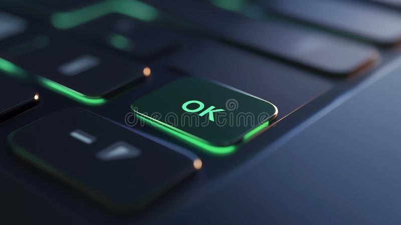 Accept OK Okay Green Glowing Button is on the Keyboard Stock Photo ...
