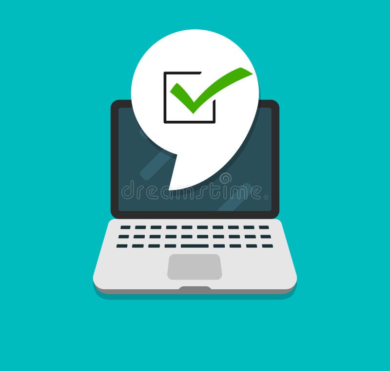 Accept Operation in Laptop with Check in Speech Bubble Stock Vector ...