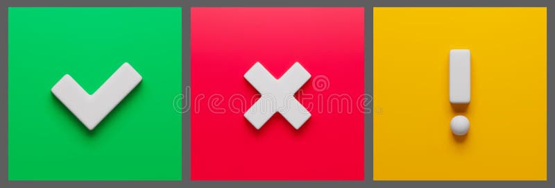 Acceptance, Rejection and Attention 3d Square Buttons Set Stock Vector ...