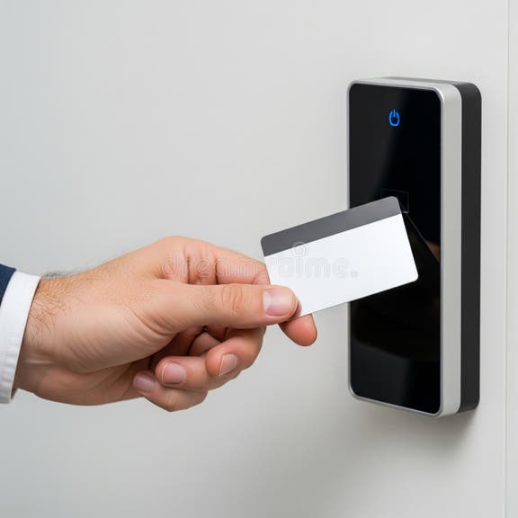 Access Card Security Hand Inserting a Badge into an Electronic Door ...