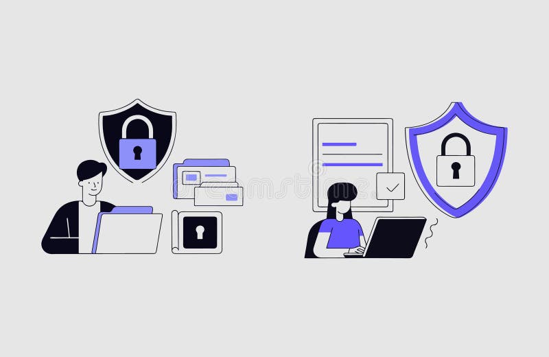 Access Control Security. Login Screen. Line Art Stock Vector ...