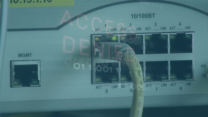 Access Denied Text Animation Over Network Switch with Connected Cables ...