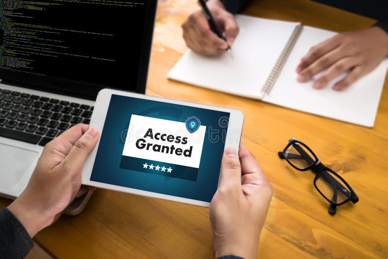 Access Granted Anytime Available Businessman Working at Office D Stock ...