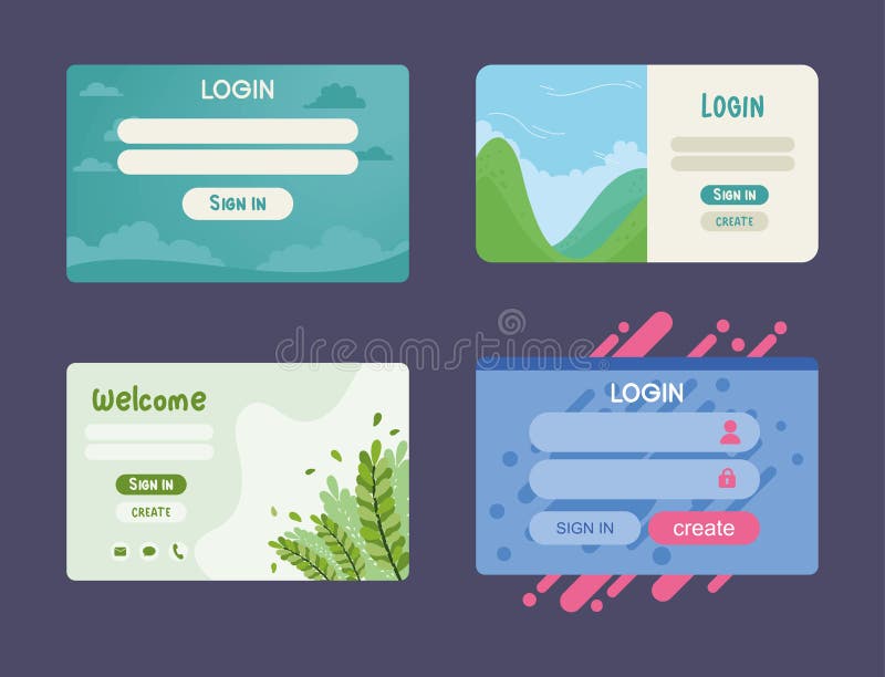Access Login Four Templates Stock Vector - Illustration of usernames ...