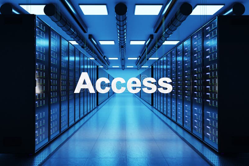 Access Logo in Large Modern Data Center with Multiple Rows of Network ...