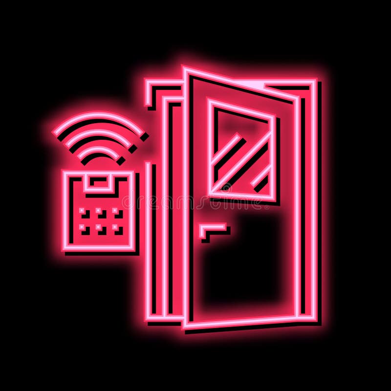 Access System Smart Home, Remote Open Door Neon Glow Icon Illustration ... Access System Smart Home, Remote Open Door Neon Glow Icon Illustration ...