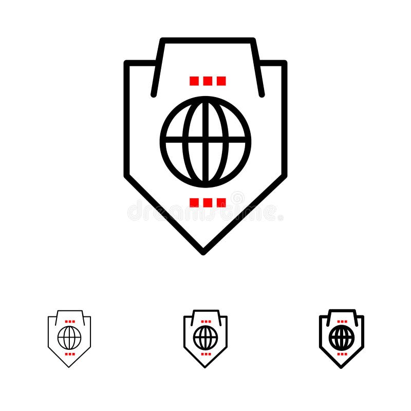 Access, World, Protection, Globe, Shield Bold and Thin Black Line Icon ...