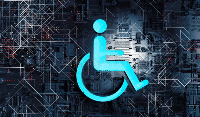 Accessibility Icon with Wheelchair and Technology Abstract Background ...