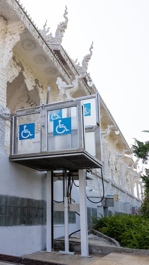 Accessible Elevator with Sign. Disabled Persons Lift Near Modern ...
