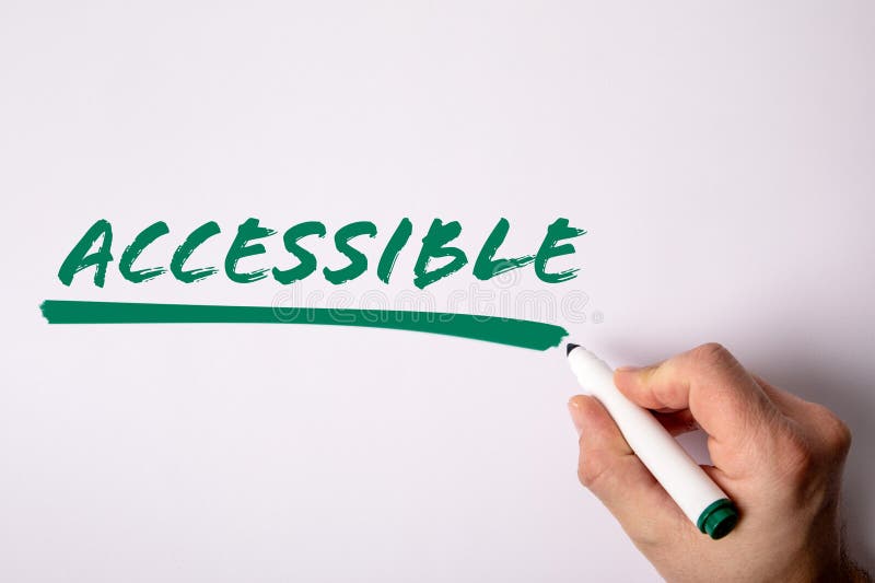 Accessible. Handwriting Text with Green Marker on a White Background ...