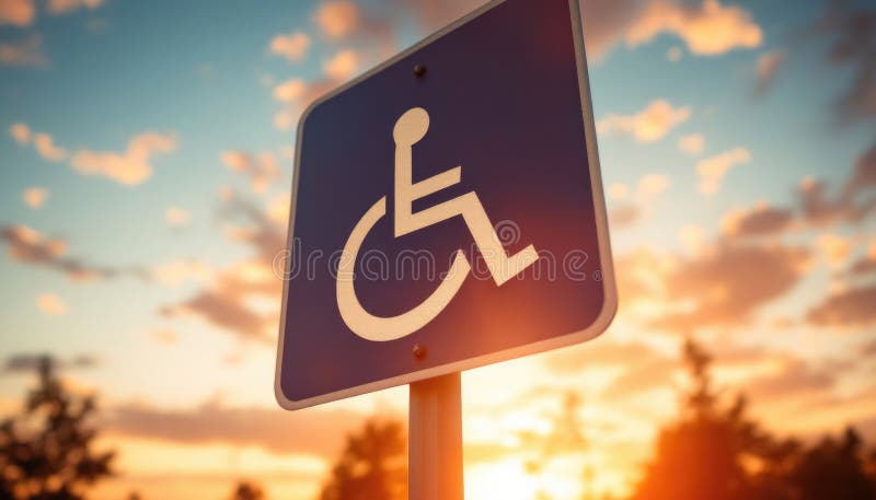 Accessible Parking Sign at Sunset with Vibrant Sky and Natural ...