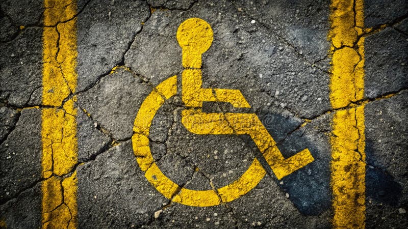 Accessible Pathway Marked by International Symbol on Weathered Asphalt ...
