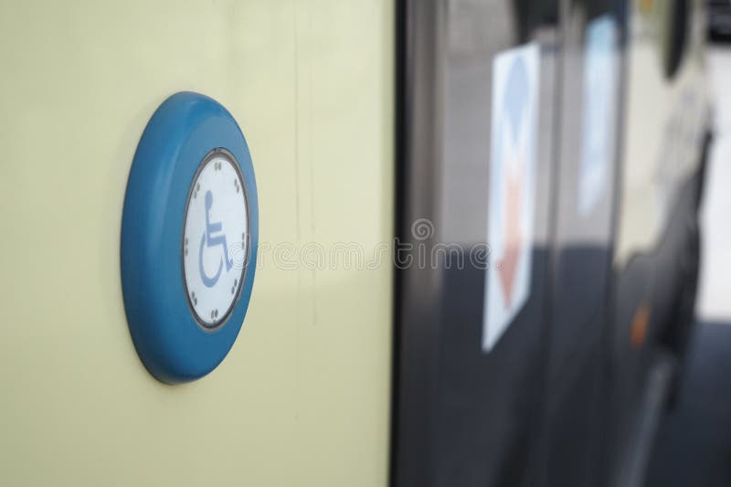 Accessible Transportation Button on Bus for Wheelchair Users Stock ...