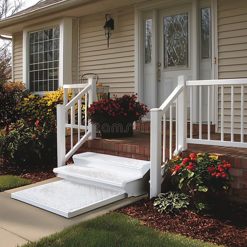 Accessible White Porch Steps with Ramp for Wheelchair or Elderly Access ...