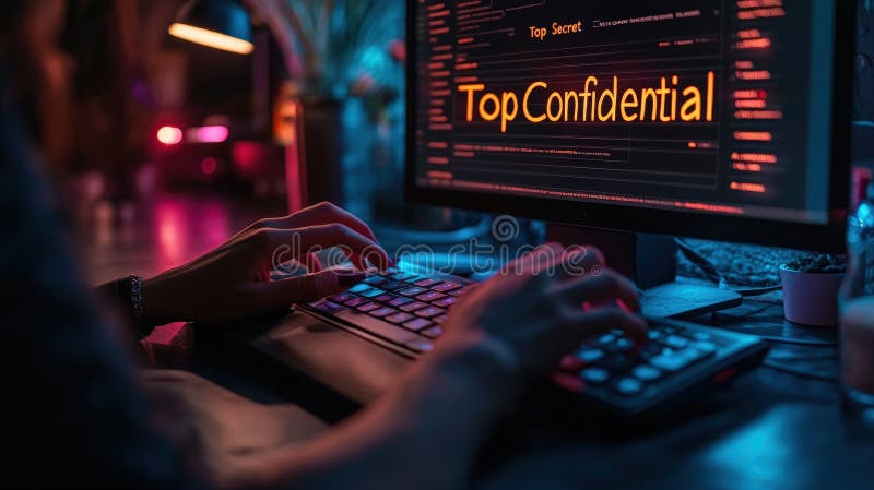Accessing Top Confidential Data on Computer Stock Image - Image of ...