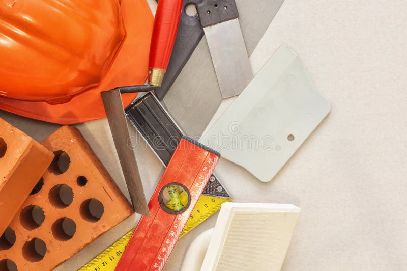 Tools for the Construction and Lining of Brick Walls Stock Image ...